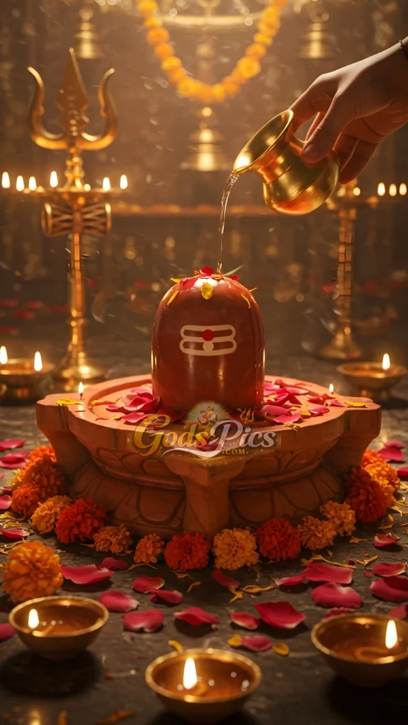 Sacred Shiva Lingam Abhishek Ritual – Premium Spiritual Digital Art ...