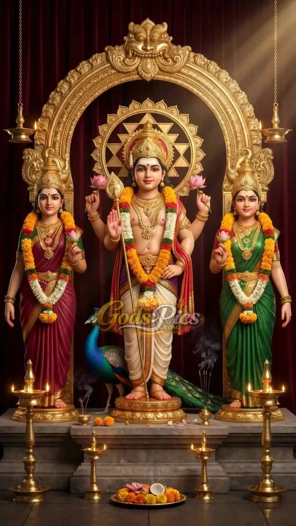 Lord Murugan with Valli & Devasena HD Wallpaper - Gods Pics